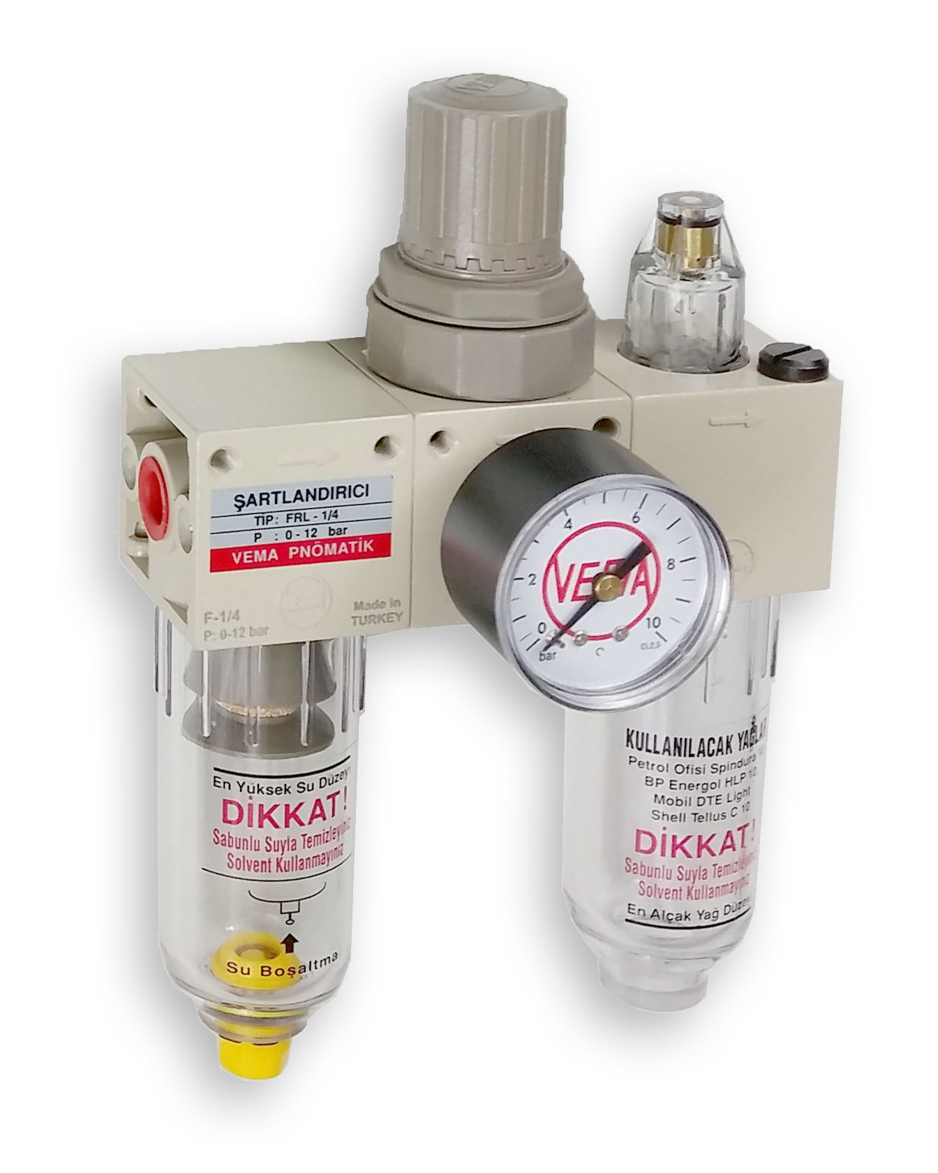 FRL-1/4 1/4" 3 lü Şartlandırıcı Filtre + Regülatör + Yağlayıcı - Mağaza Adı